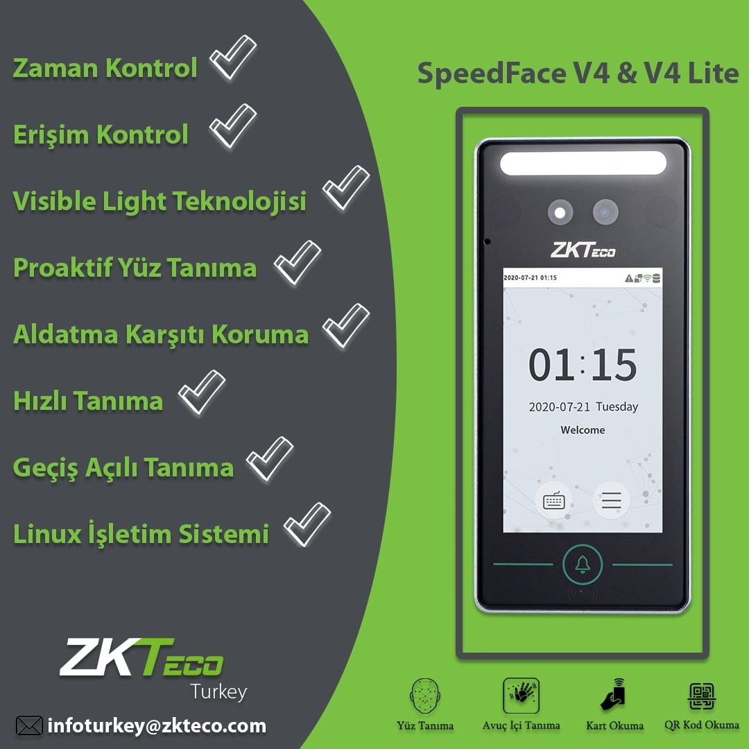 SpeedFace V4L Yüz&Avuç İçi Tanıma PDKS Cihazı - ZKTeco Türkiye